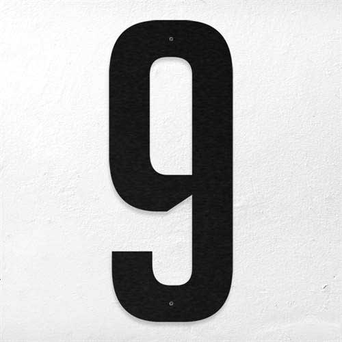 Husnummer i metal. Dollerup 40 cm, Sort. Tallet 9