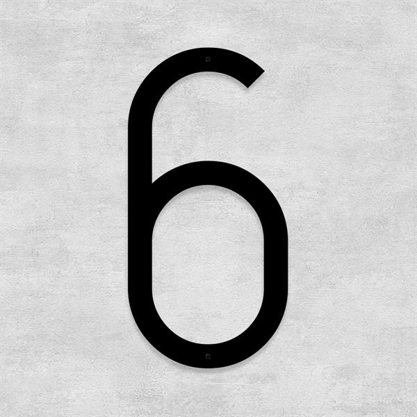 Husnummer i metal. Virksund 30 cm, Sort - Tallet 6